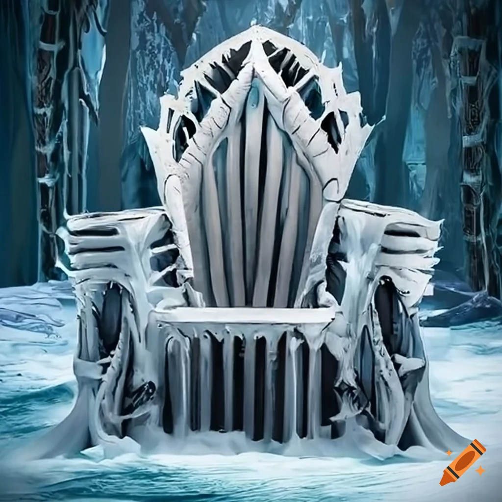 Ice sculpture of a biomechanical adirondack throne on Craiyon