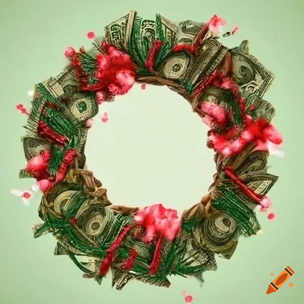 Christmas wreath made of dollar bills on Craiyon
