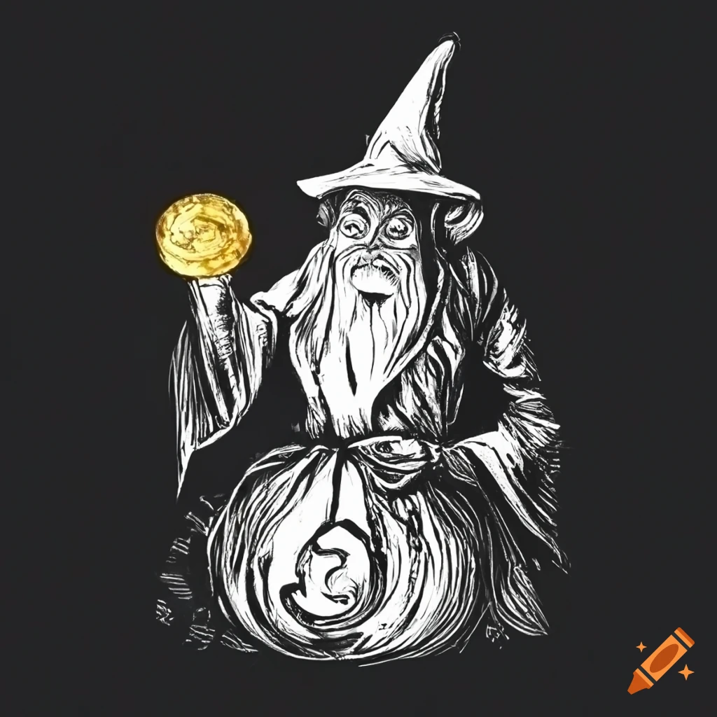 Wizard holding a bag of gold coins on Craiyon