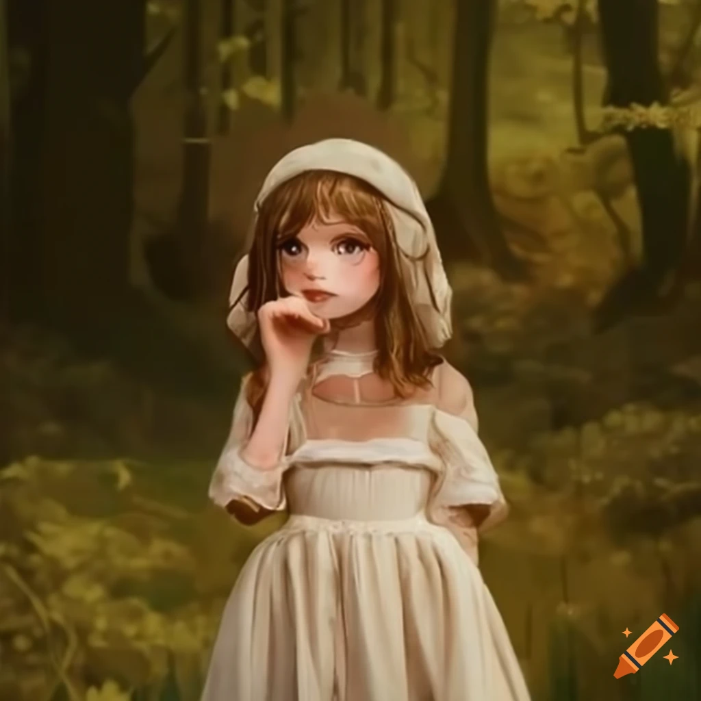 Image of a cute girl with cottagecore style on Craiyon