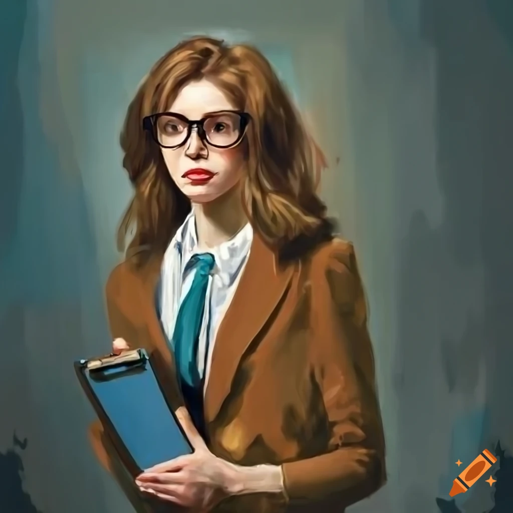 Portrait of a woman design researcher with brown hair and glasses on ...