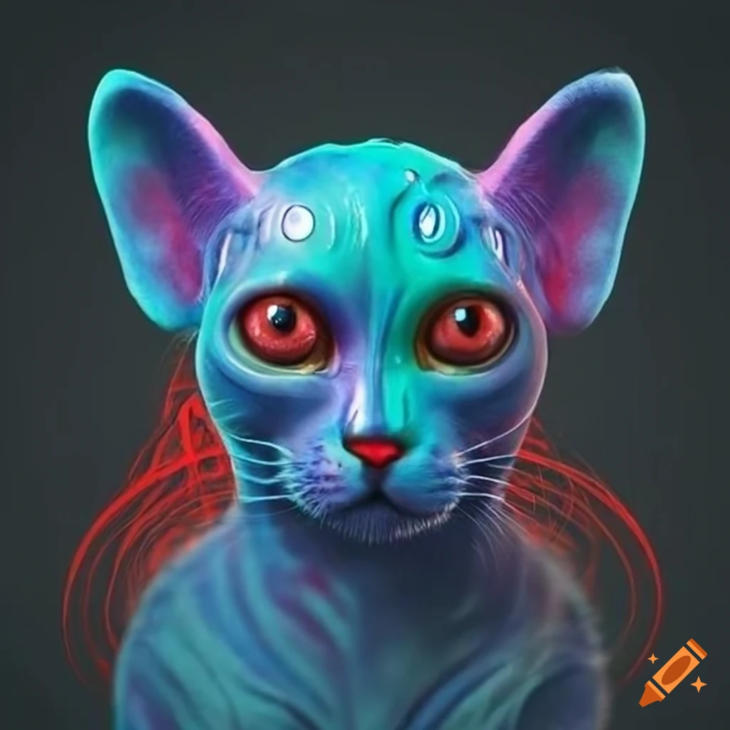 Digital art of an alien cat with a dog-shaped head on Craiyon