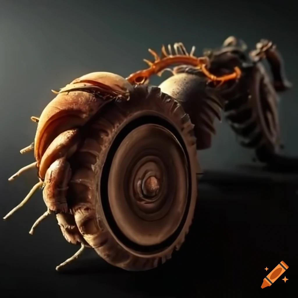 Unique motorcycle design with isopod and centipede elements on Craiyon