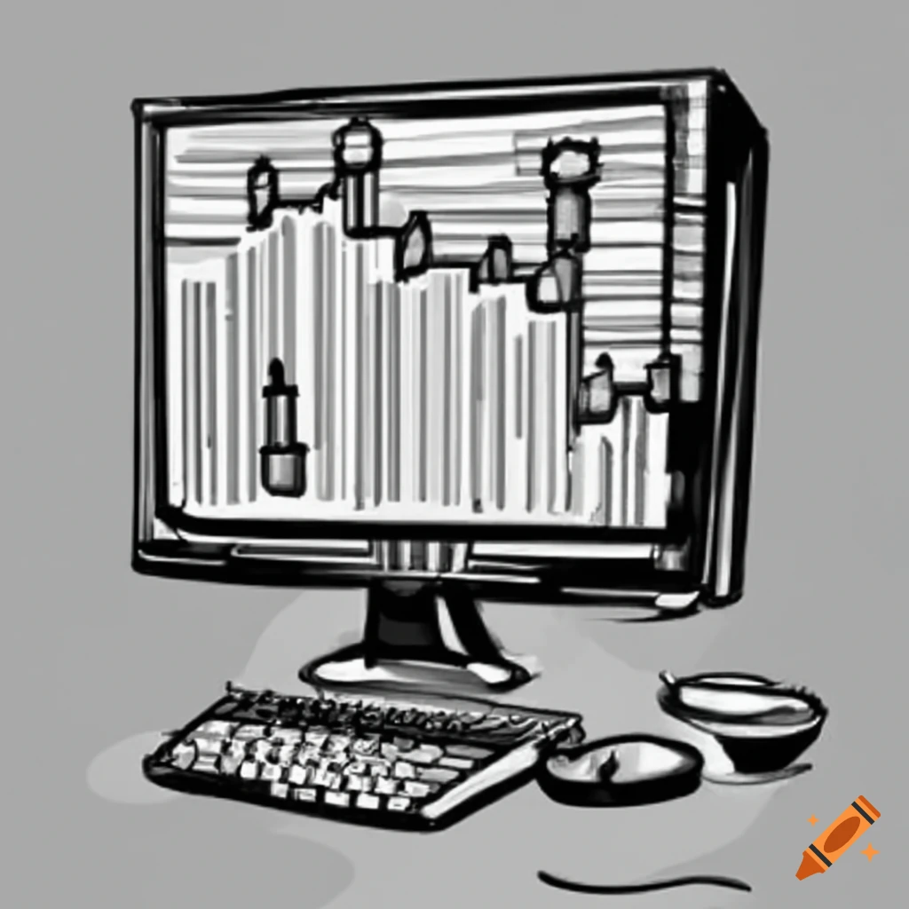 Ink painting of a candlestick chart on a computer screen