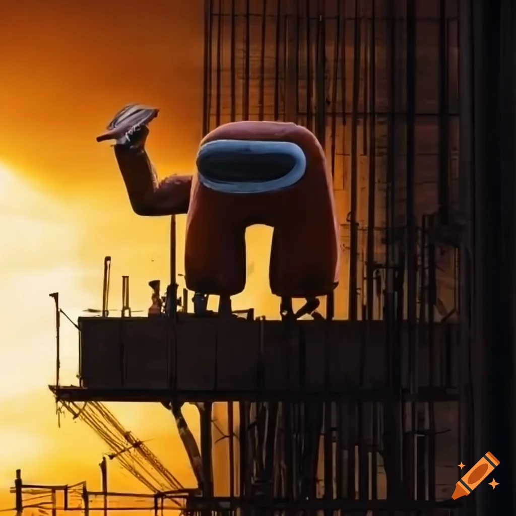 Large statue of Among Us crewmate under construction on Craiyon