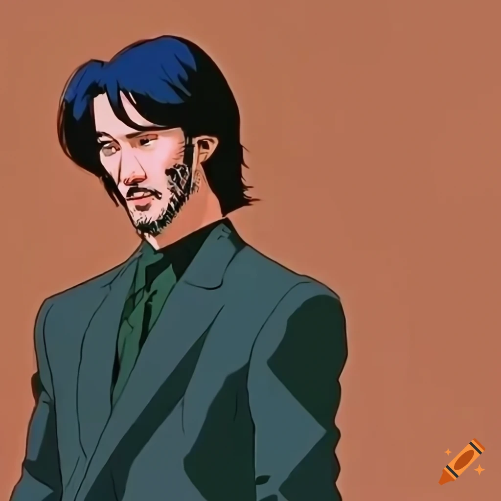 Screenshot of Keanu Reeves as Neo in The Matrix anime on Craiyon