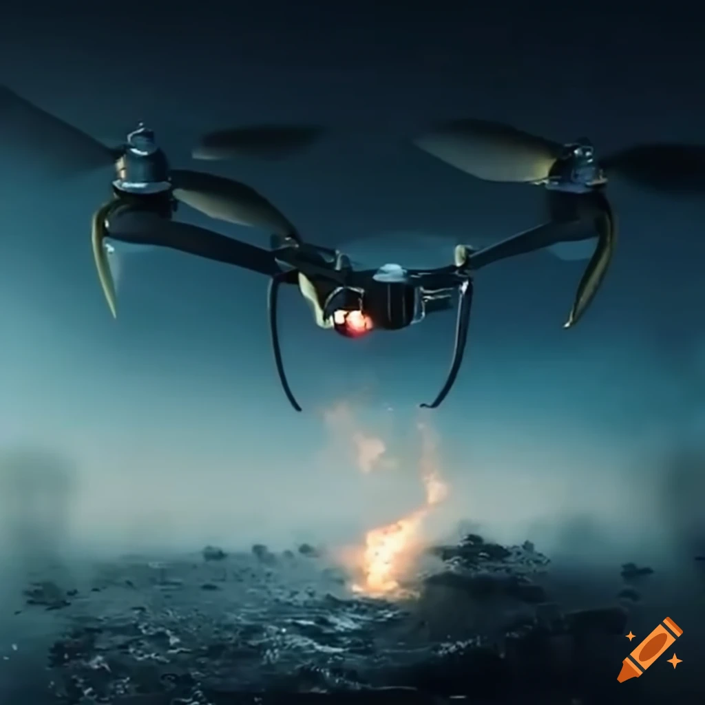 Army drone flying over an old factory carrying cigarettes on Craiyon