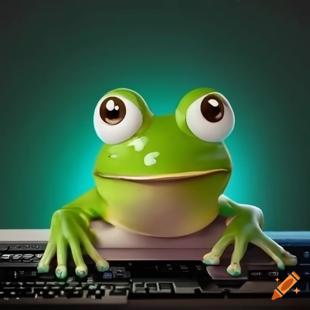 Cute frog playing video games on a computer on Craiyon