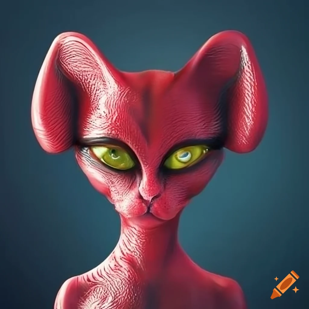 Red alien cat with dog-shaped head