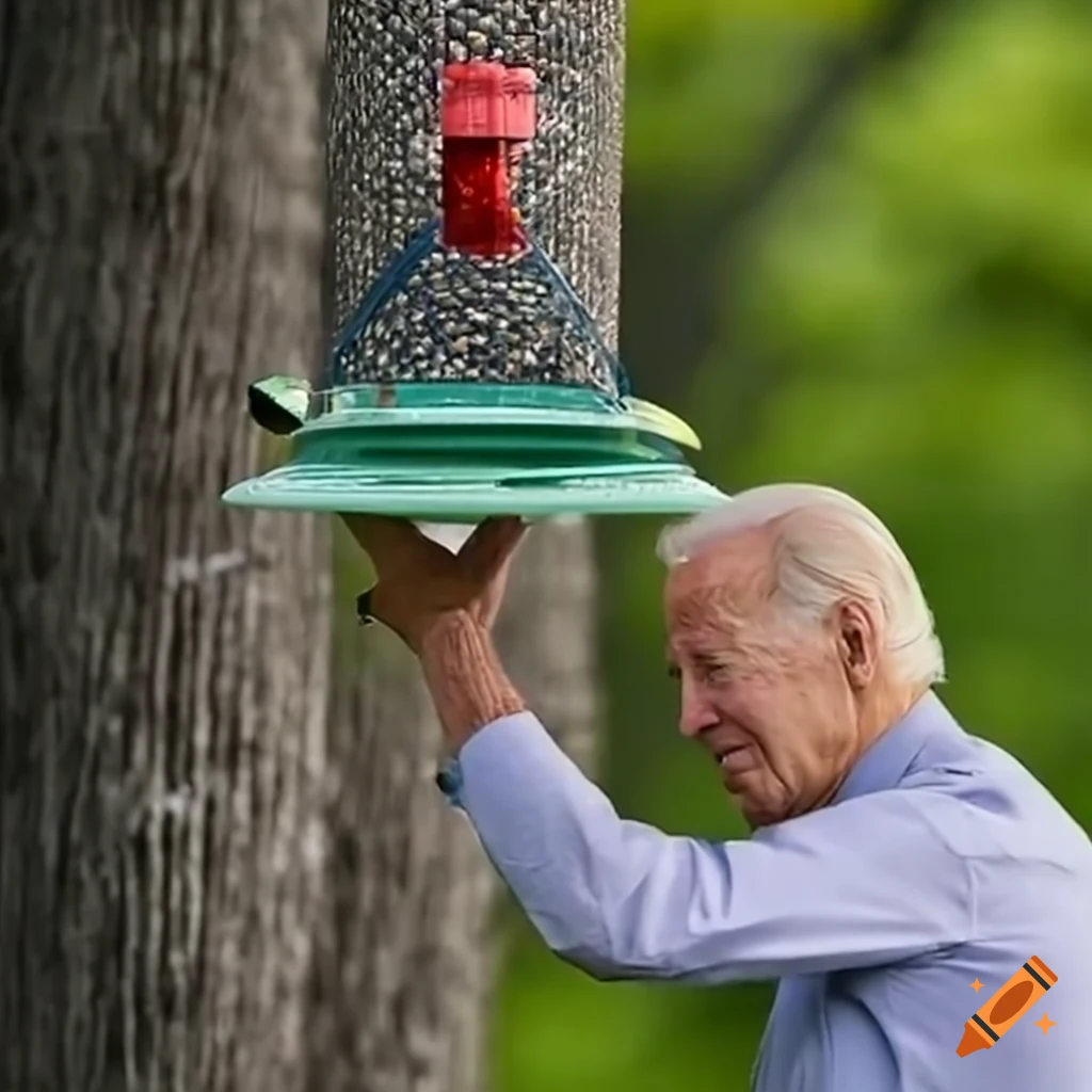 Humorous image of joe biden and a bird feeder on Craiyon