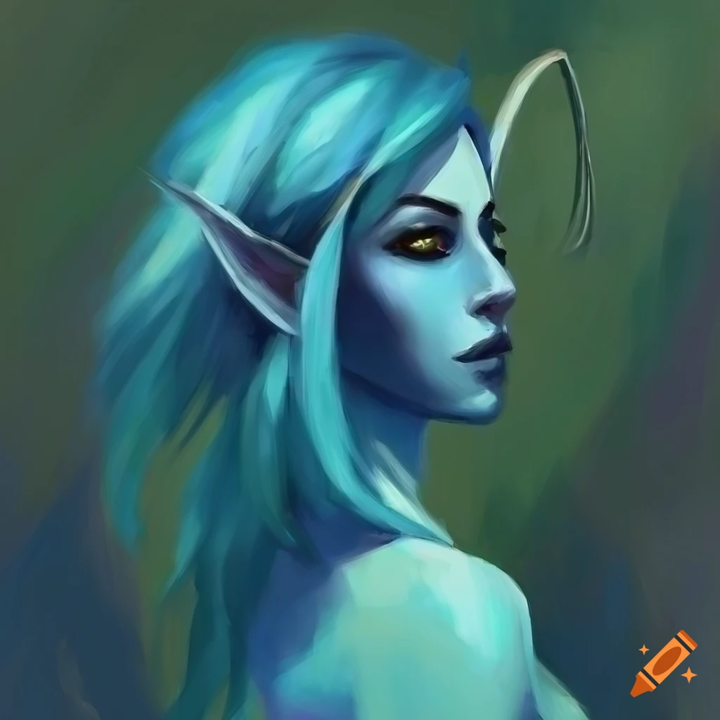 Oil painting of a female elf archer in half profile on Craiyon