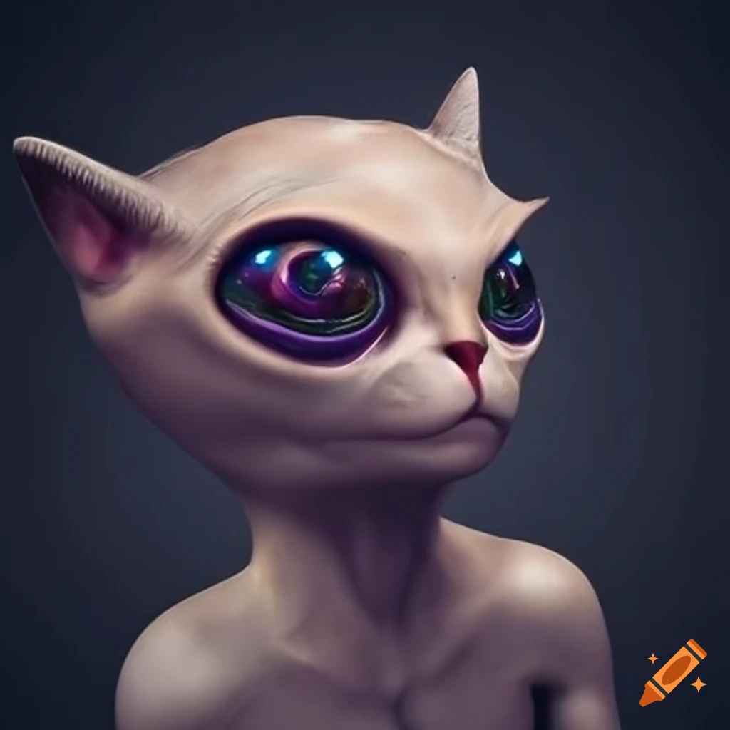 Image of an alien cat with a hammer-shaped head on Craiyon