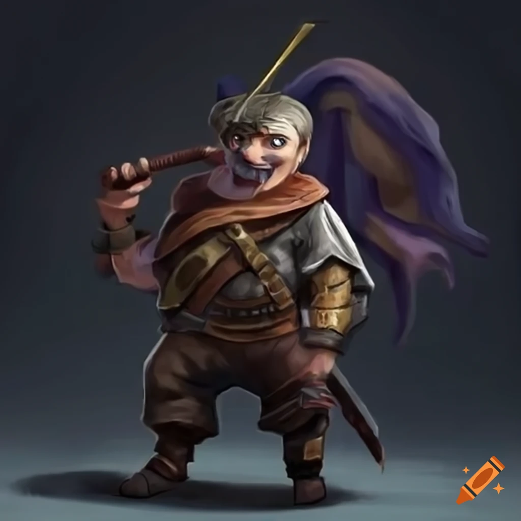 Illustration of a male half-elf with a mattock on Craiyon