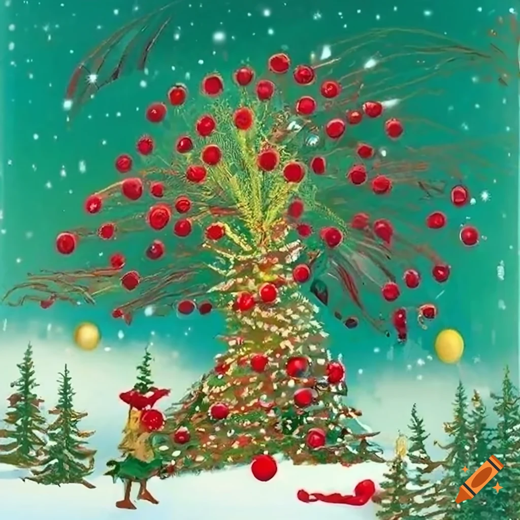 Seven people family decorates the christmas tree for the new year on ...