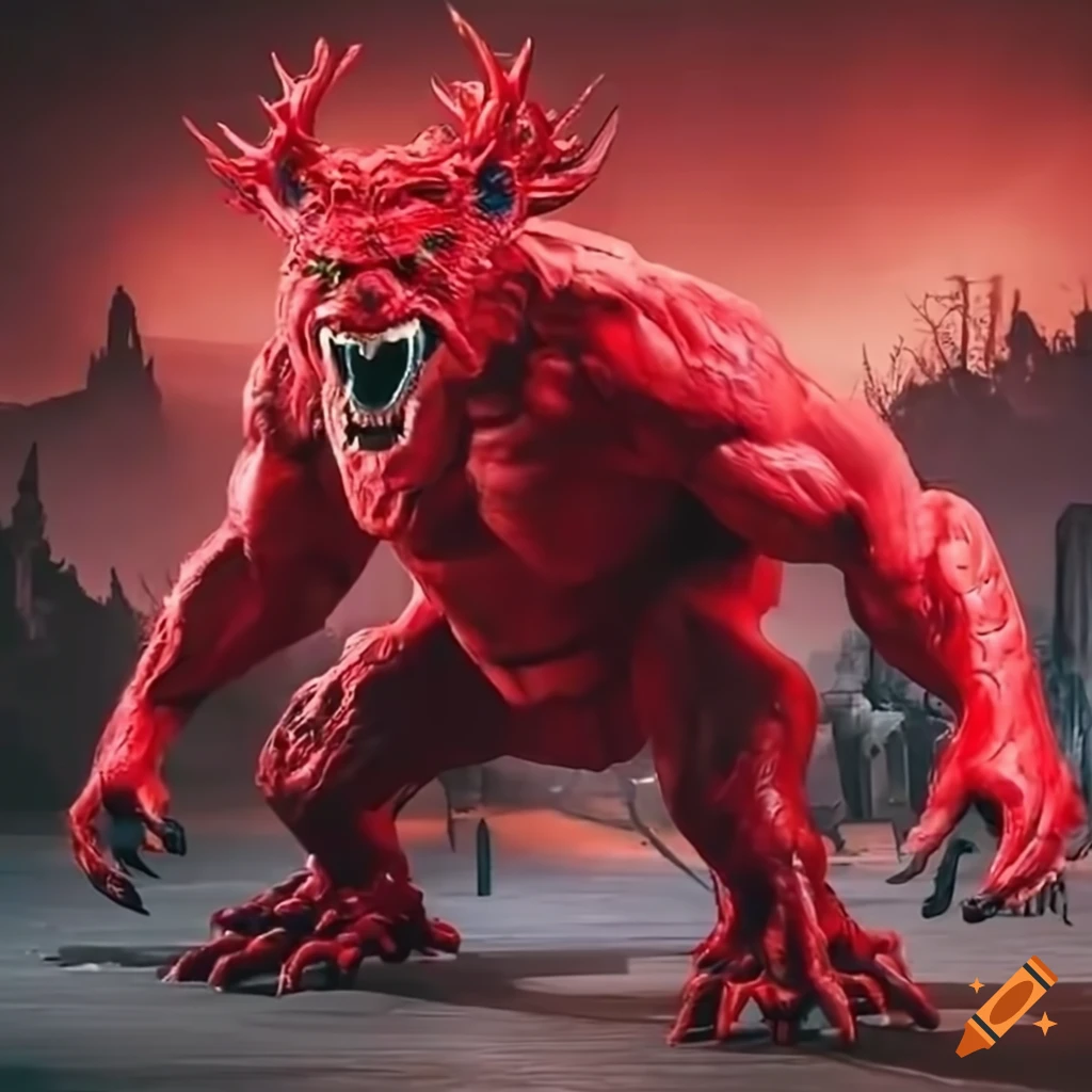 Digital art of a giant red beast with electric powers on Craiyon