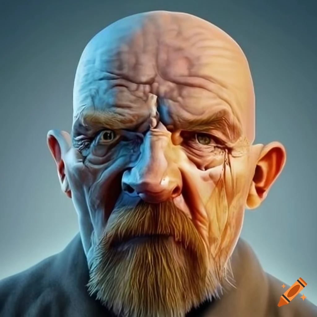 Funny illustration of walter white with exaggerated head on Craiyon