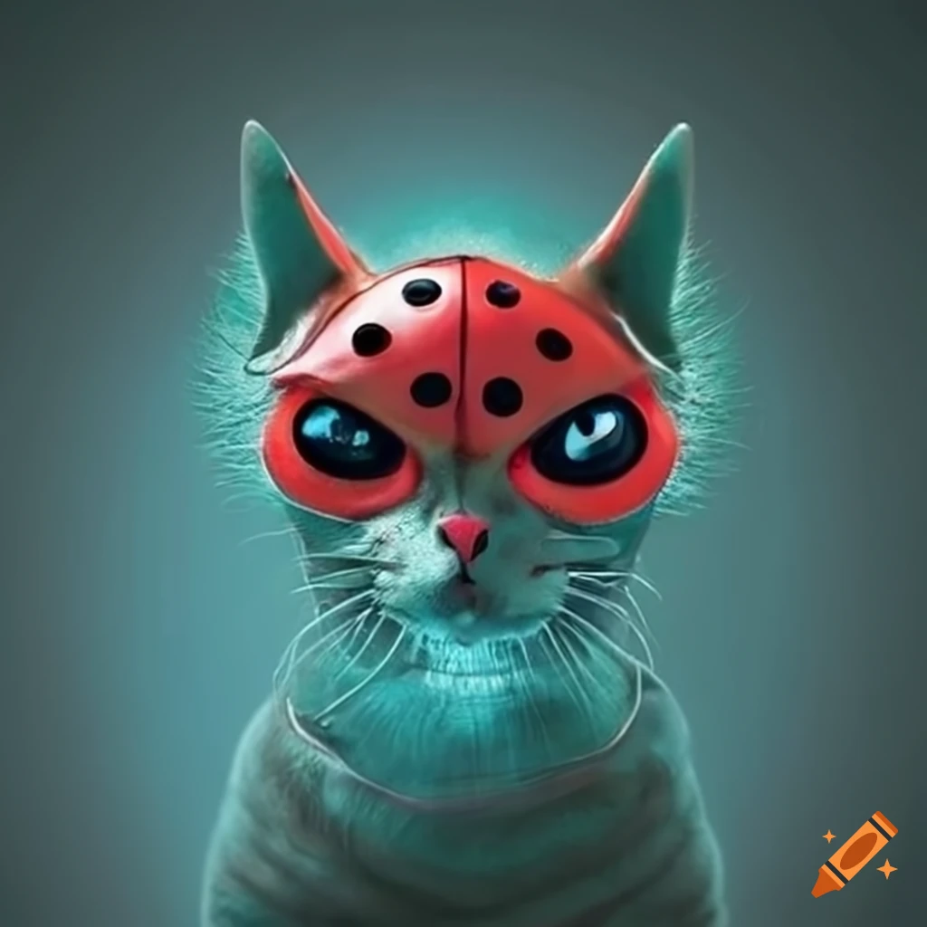 Image of an alien-like cat with a ladybug-shaped head