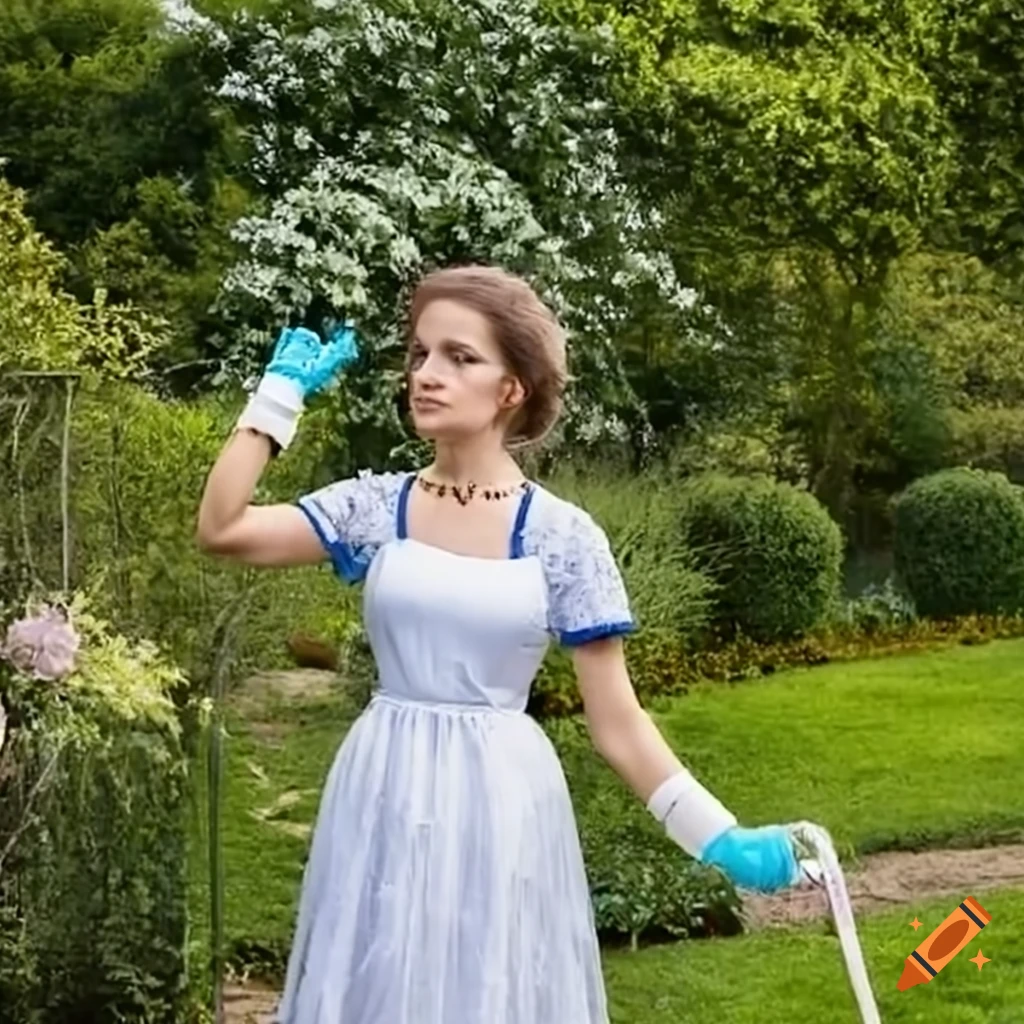 Image of a woman working as a maid in a garden on Craiyon