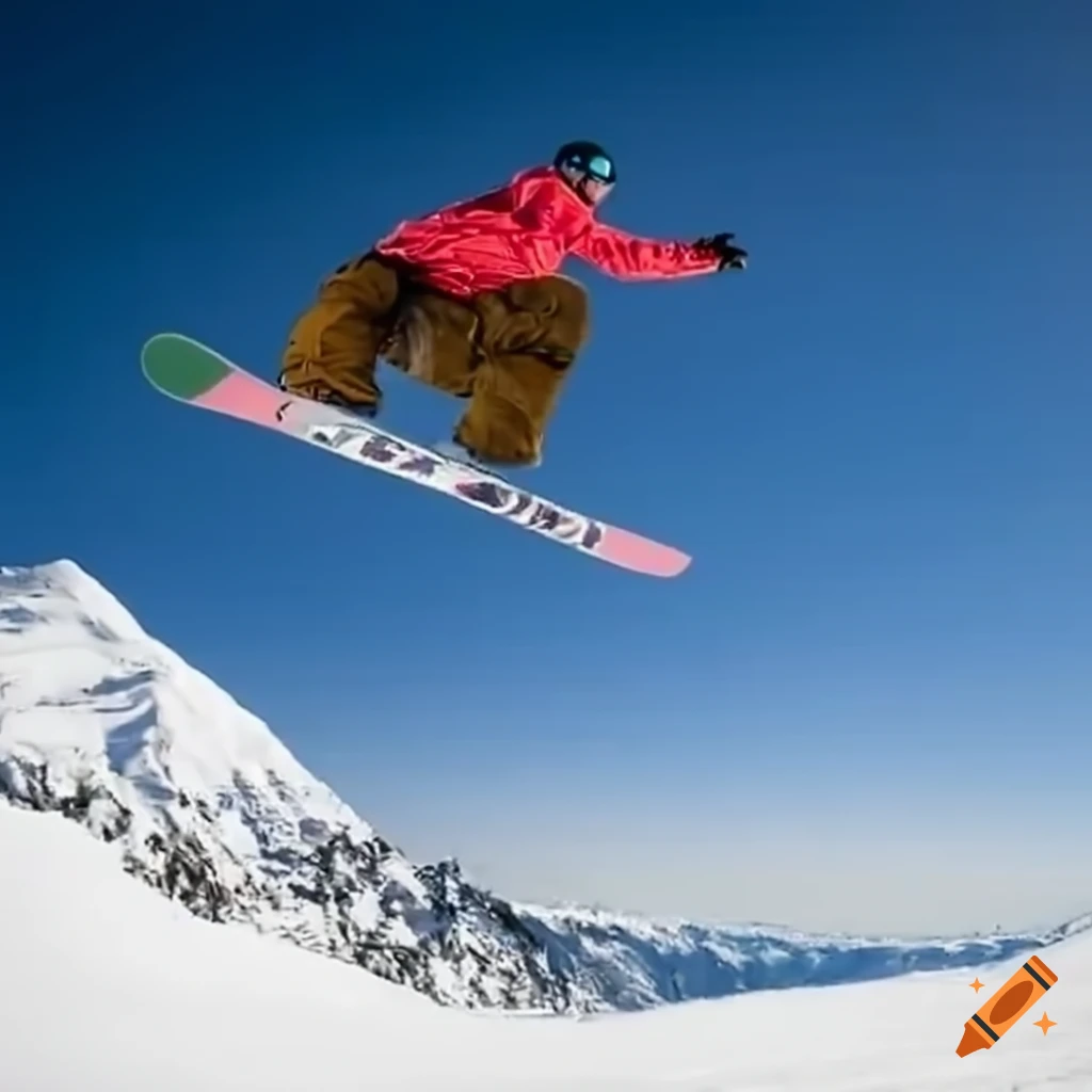 Snowboarder jumping off a big ramp