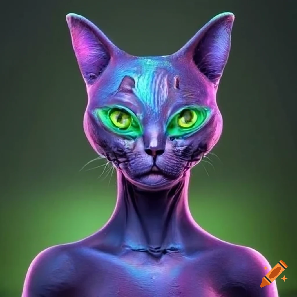 Colorful alien cat with ant-shaped head on Craiyon