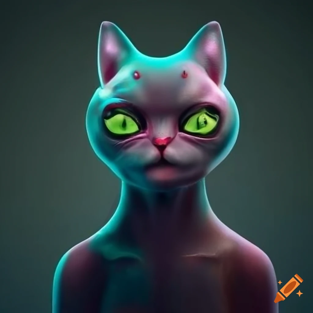 Artistic depiction of an alien cat with a flower-shaped head on Craiyon