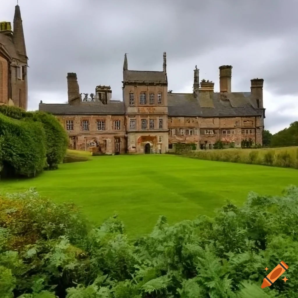 Manor house surrounded by gardens and rolling hills on Craiyon