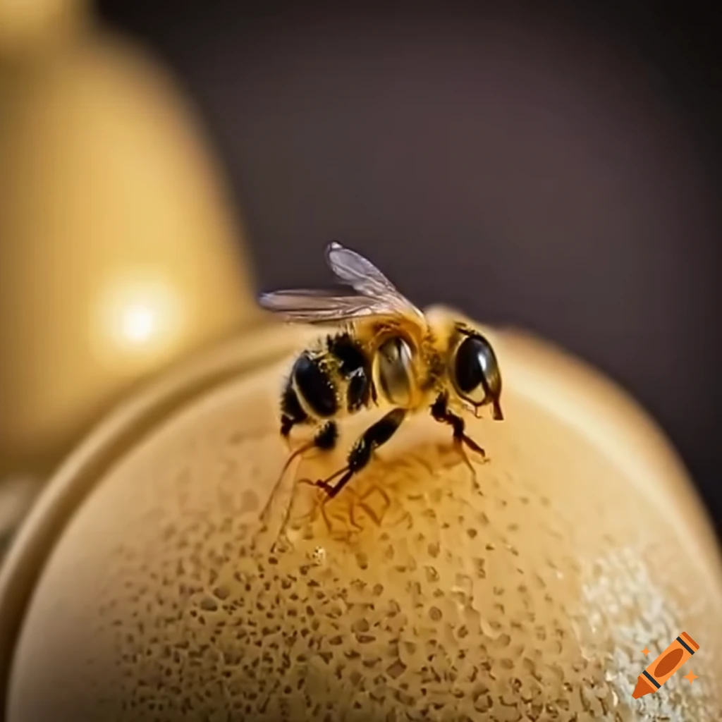 Honey bee near a golden bath bomb