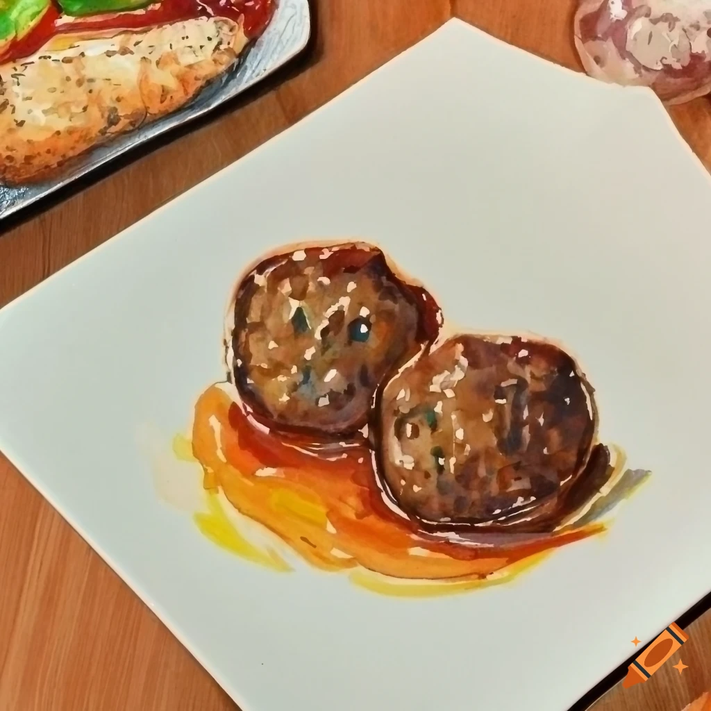 Watercolor of delicious meatballs with soy sauce on Craiyon