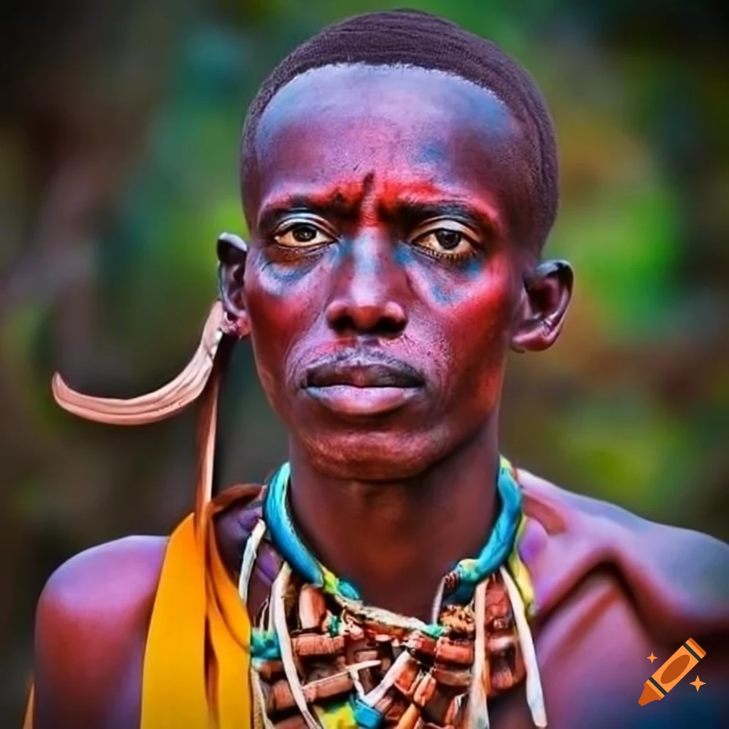 Vibrant artwork of a rwandan man in traditional garb on Craiyon