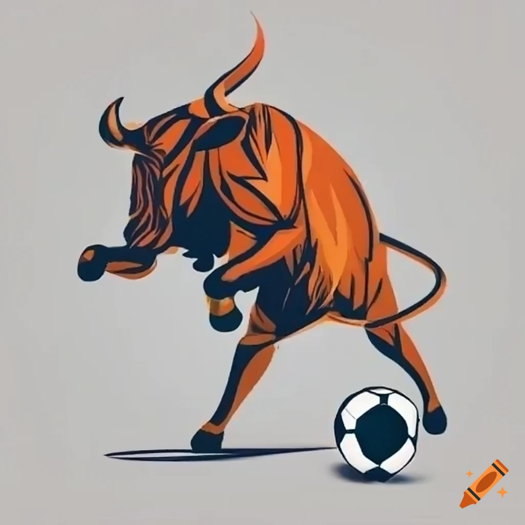 Minimalist bull playing with a soccer ball logo
