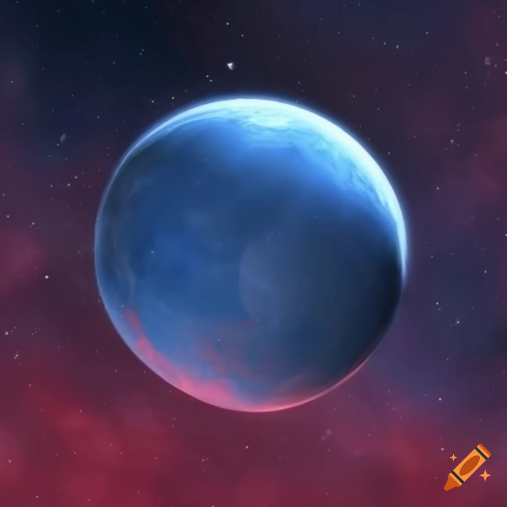 Detailed blue, red, and white planet without atmosphere