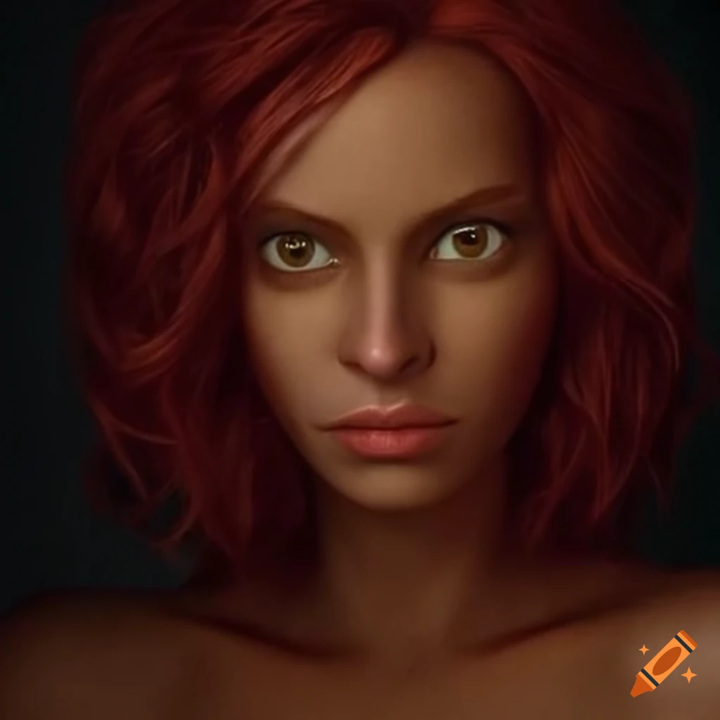 Beautiful female with red hair on black background on Craiyon