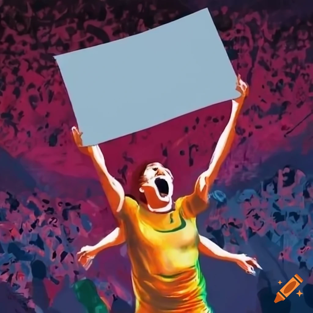 Artwork of soccer fans with hvingel banners on Craiyon