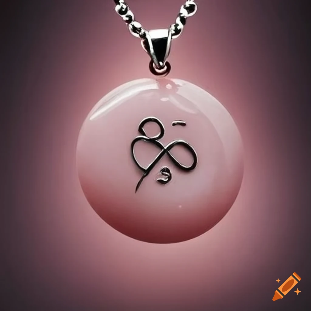 Rose quartz amulet with engraved love symbols on Craiyon