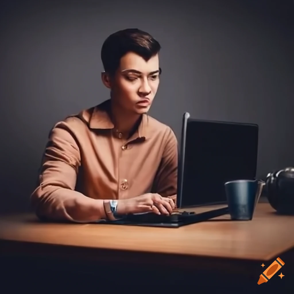 Male teacher interacting with a computer on Craiyon