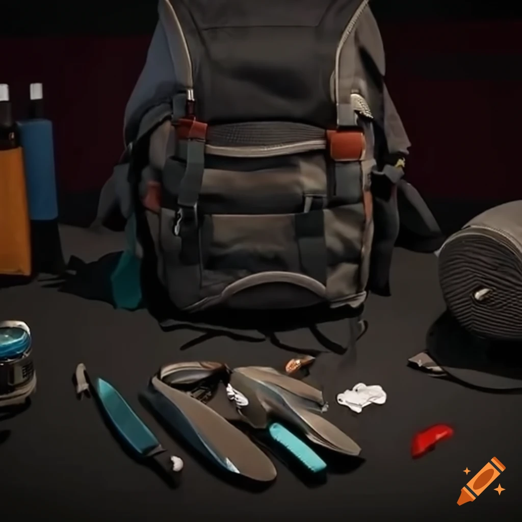 Backpack with essential items for outdoor exploration on Craiyon