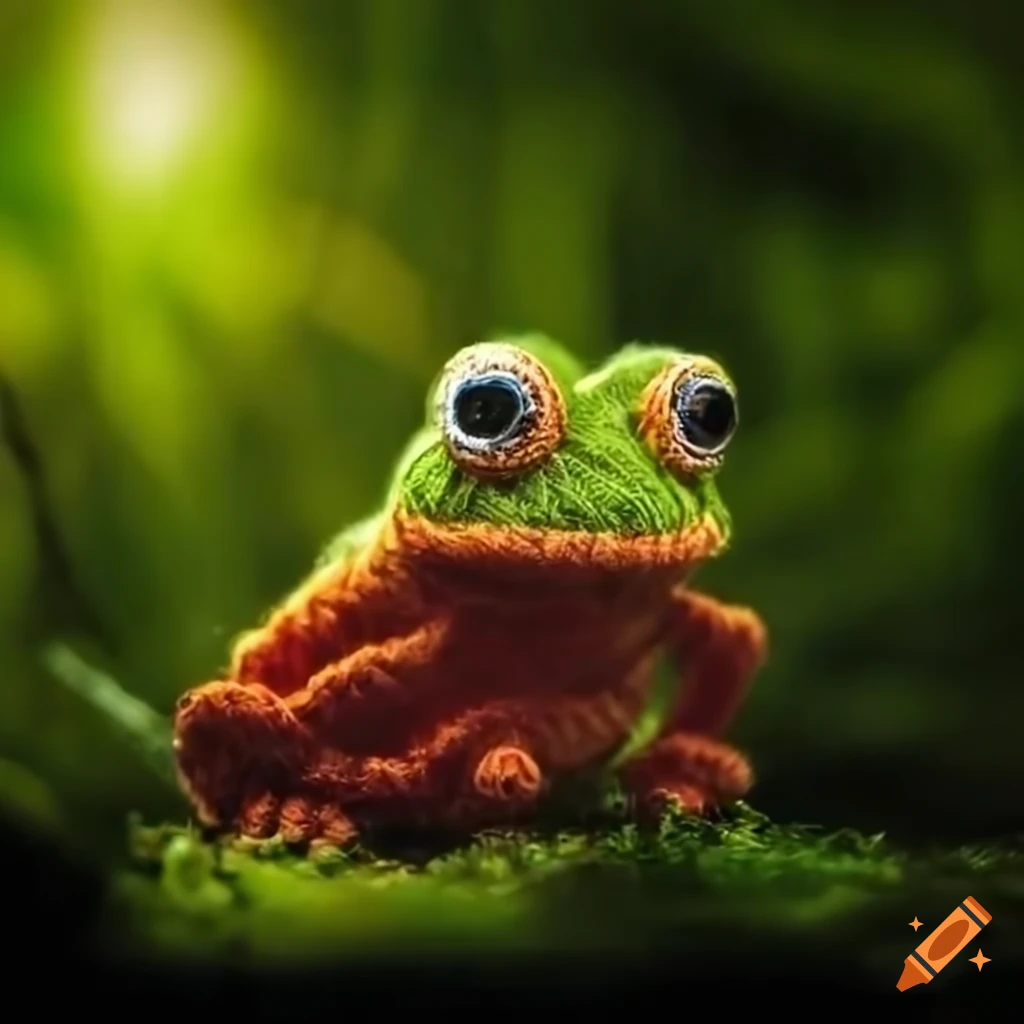 Cute yarn frog sitting in a yarn swamp on Craiyon