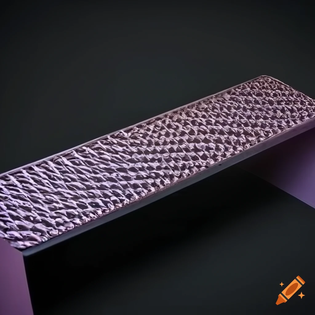 Photo-realistic sculpture of a minimalistic metal bench