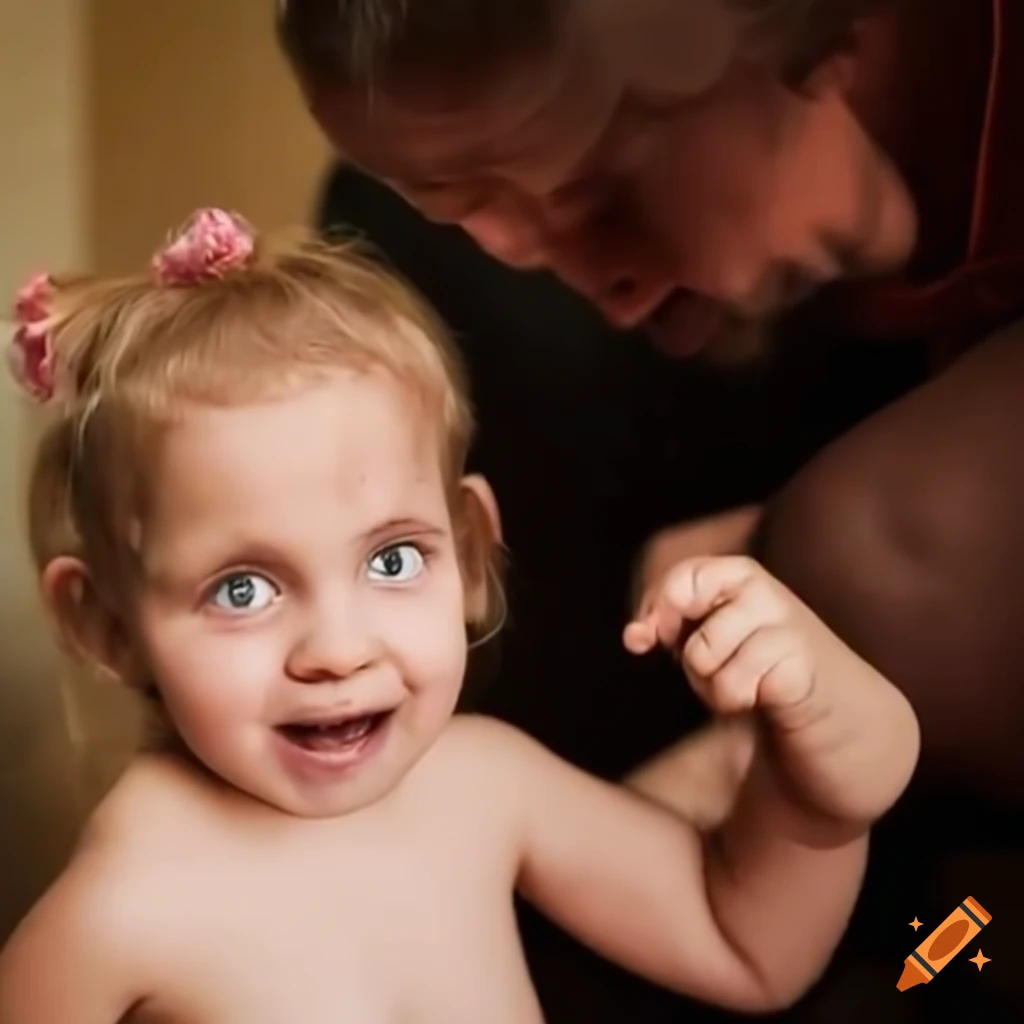 Funny potty training scene with a toddler girl and older man