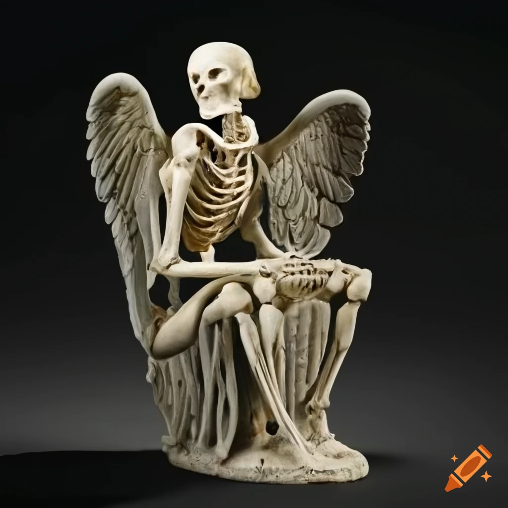 Artwork of a gilded saint skeleton with wings on Craiyon