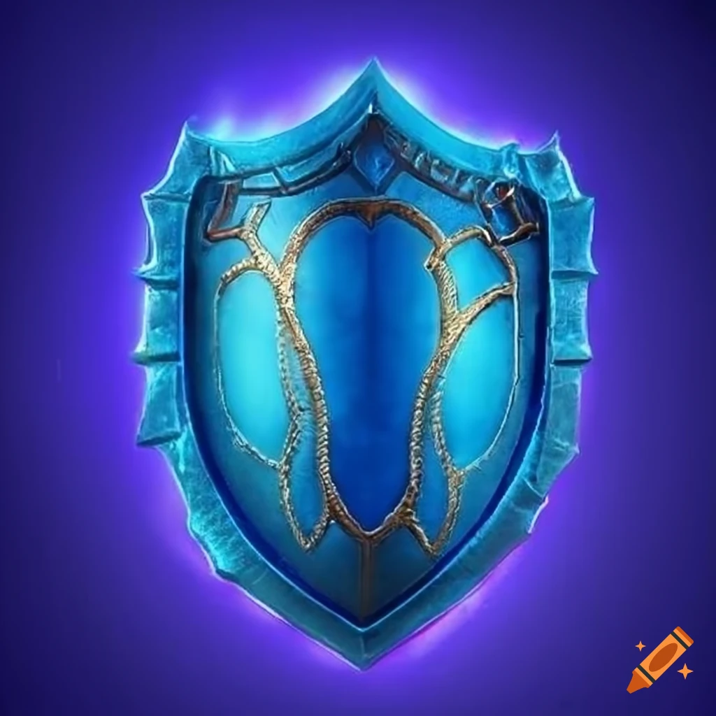High-tech fantasy crest shield with blue accents on Craiyon