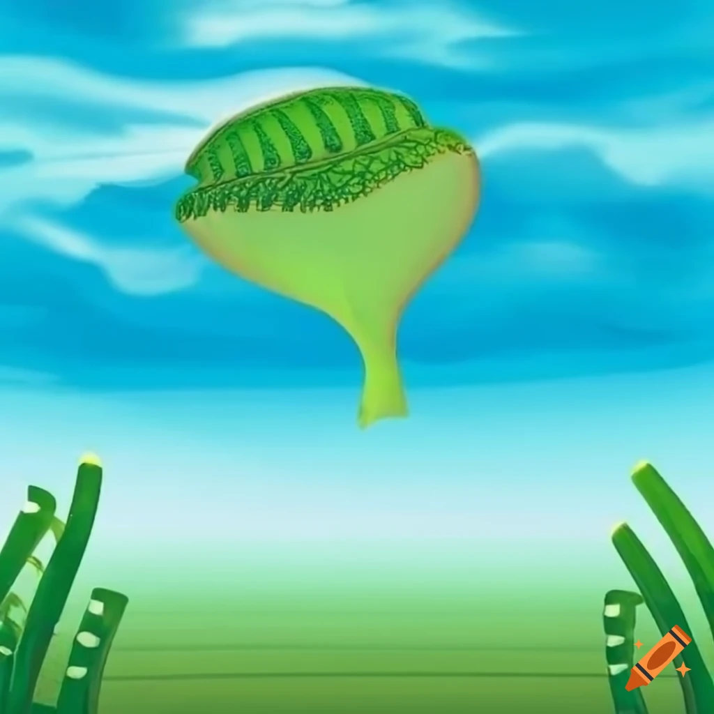 Spectacular landscape with giant alien plants and fish