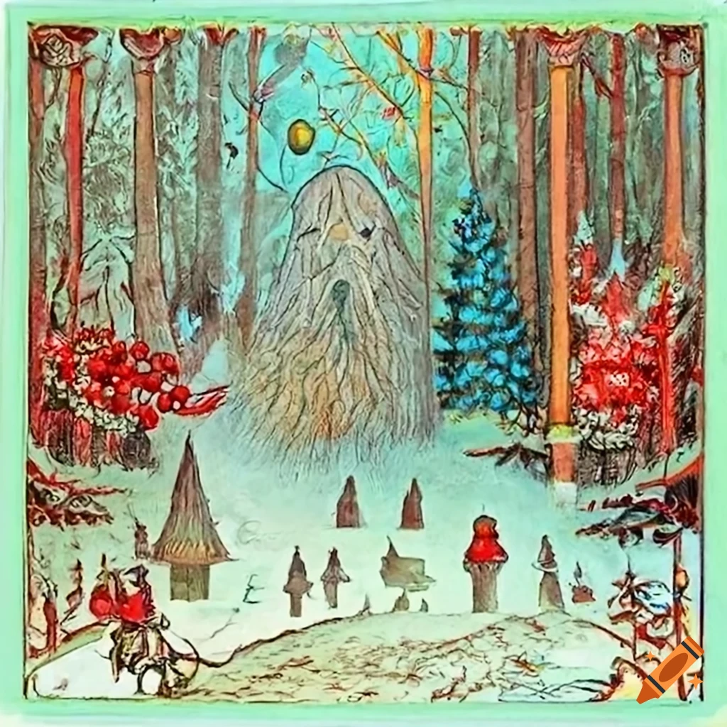 Intricate festive Christmas forest scene illustration on Craiyon
