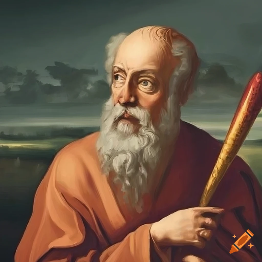 Portrait of saint paul with serene landscape in the background