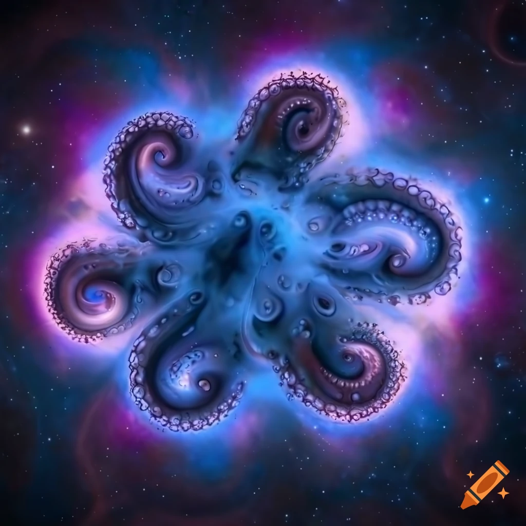 Epic 3d artwork of an octopus in a space nebula