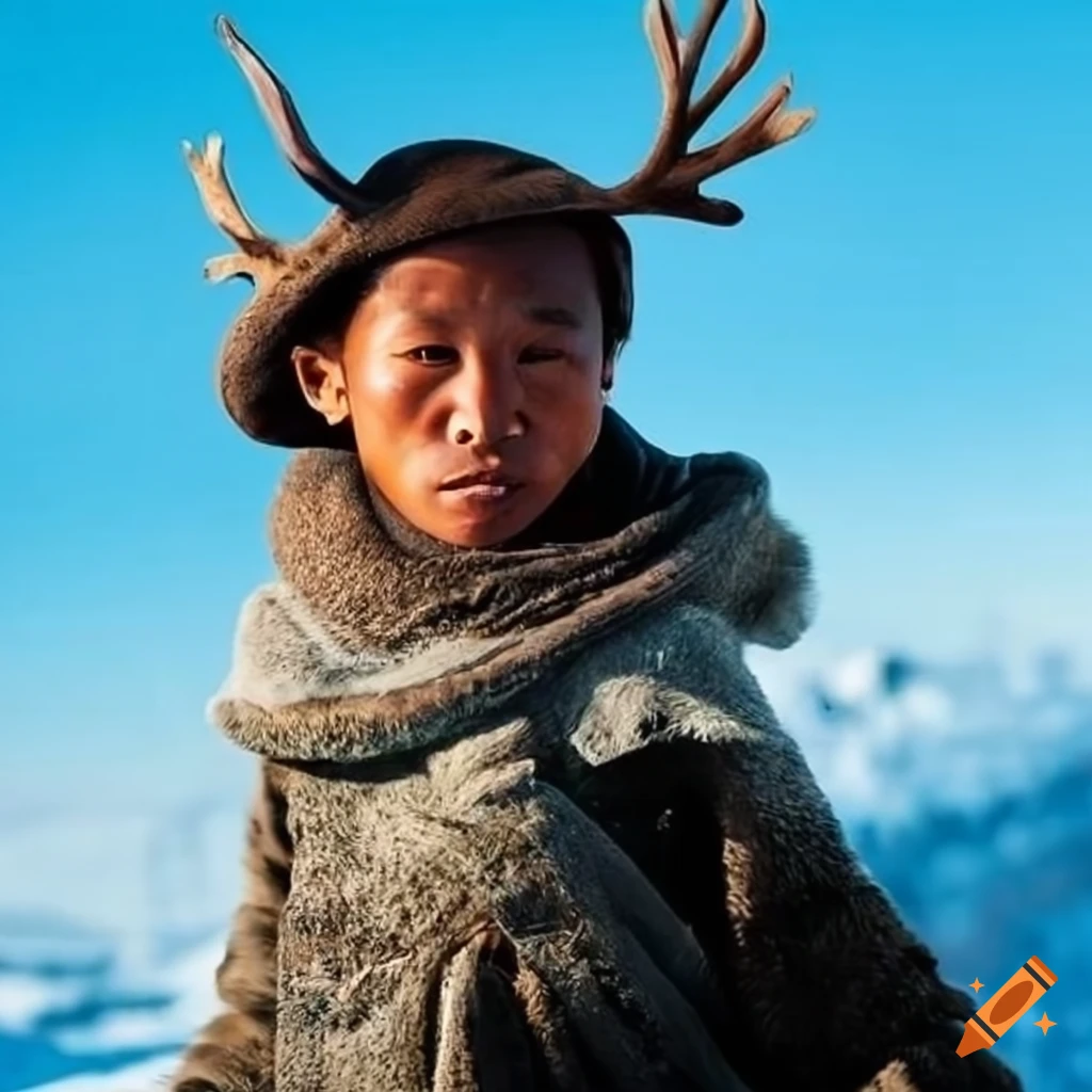 Vietnamese man riding a caribou