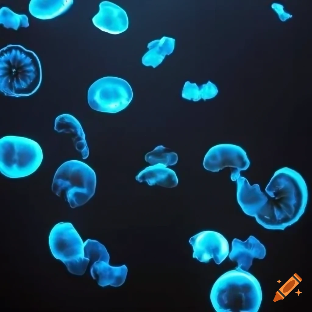 Image of bioluminescent jellyfish in the dark on Craiyon