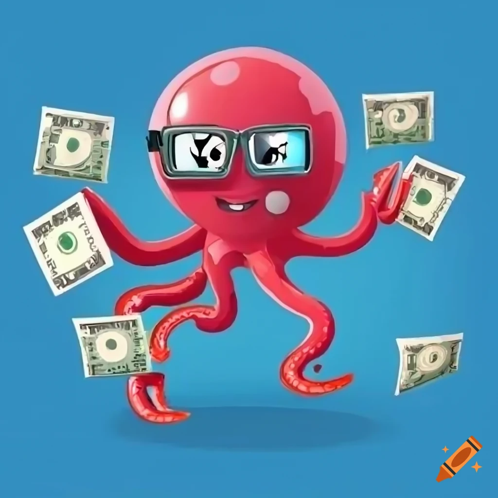Cartoon illustration of an octopus holding money