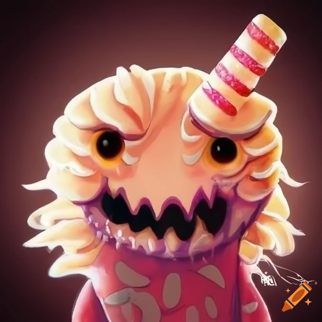 Scary derpy dessert monster with candy weapons on Craiyon