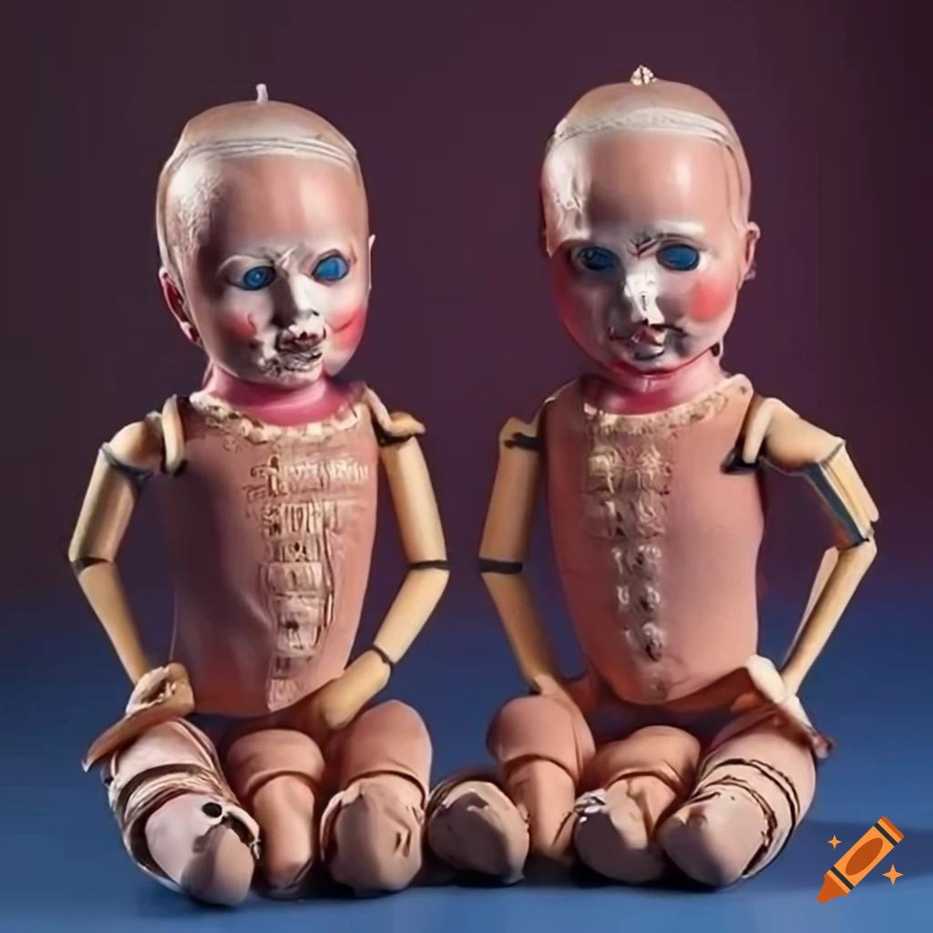 Retro colored photo of a conjoined twins automaton